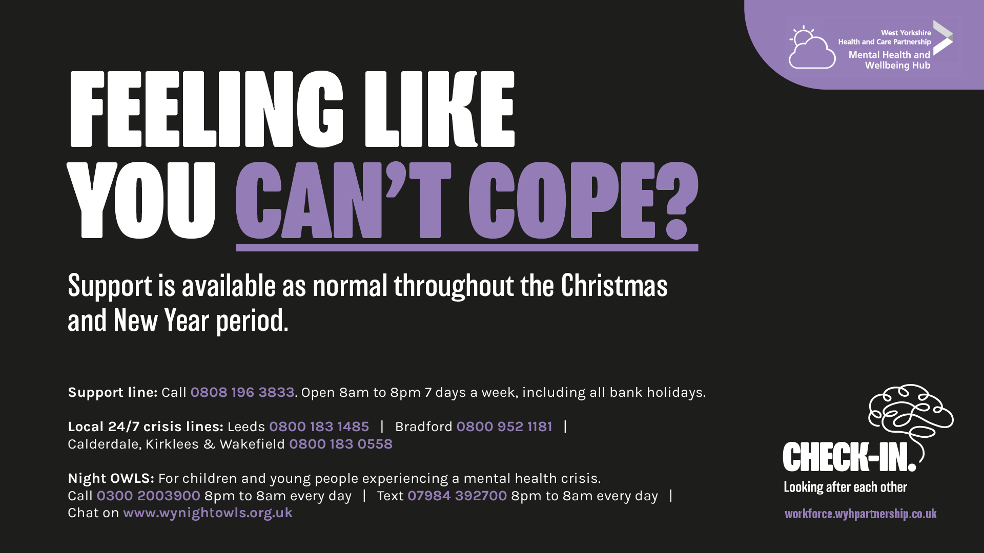 Christmas Crisis support :: West Yorkshire Health & Care Partnership